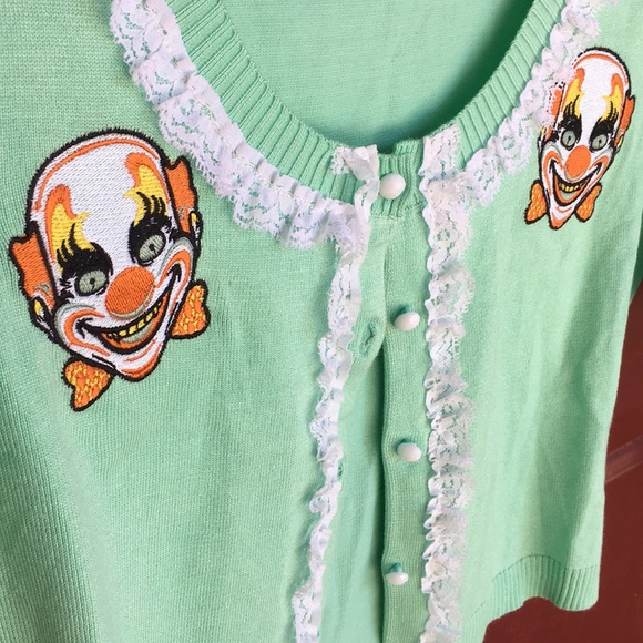 Sourpuss | Sweaters | Left Mint Lace Creepy Clown Cardigan | Poshmark